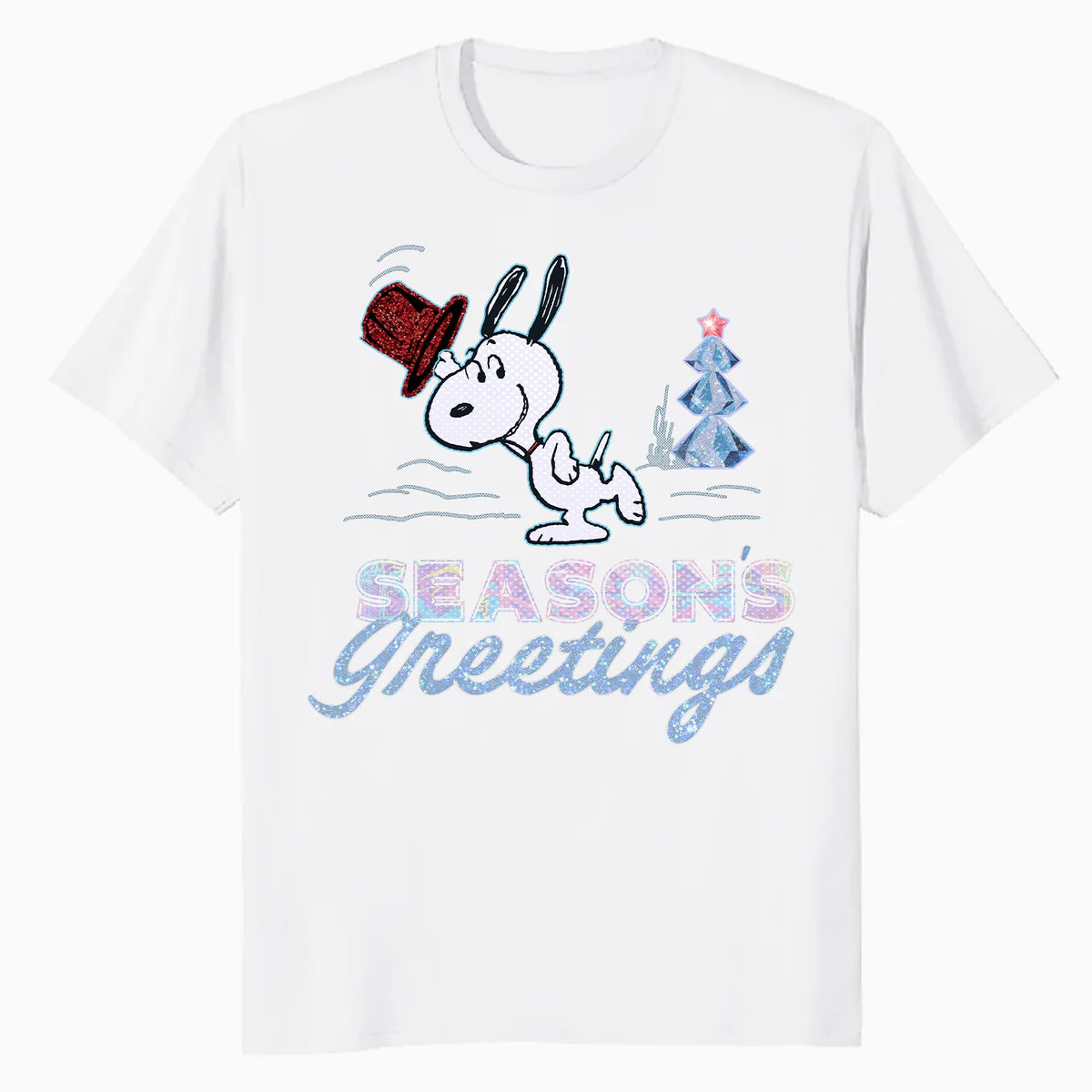 Peanuts Xmas Snoopy Seasons Greetings Sparkle Tree Retro 90s Official ...